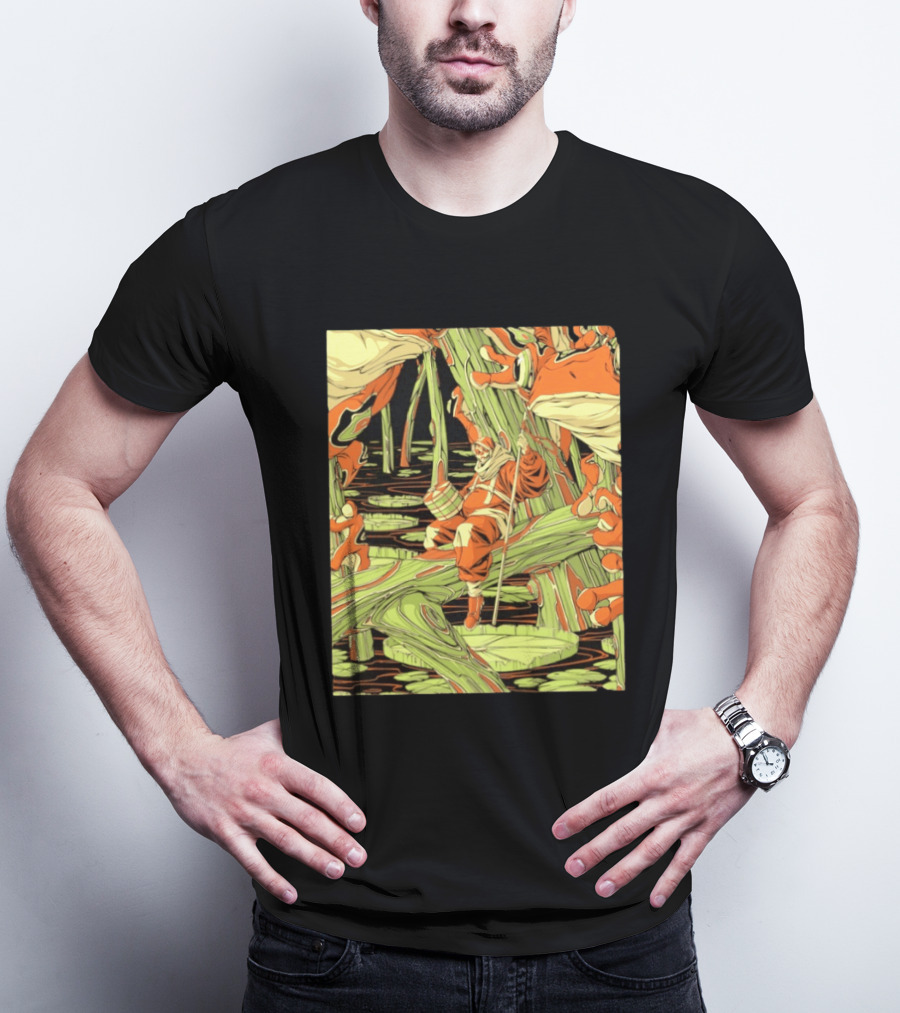 Swamp Explorer With Giant Frogs Wilderness Adventure T-Shirt