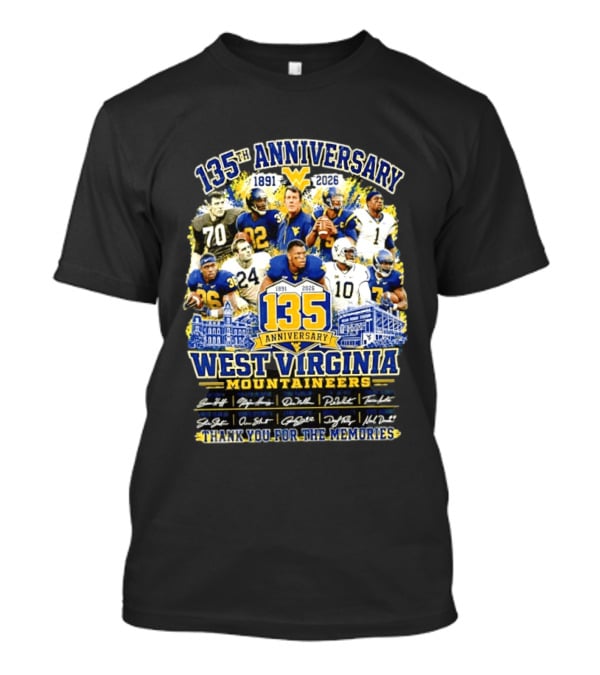 West Virginia Mountaineers 135th Anniversary 1891 2026 Thank You For The Memories Signatures T-Shirt