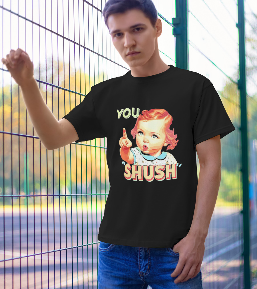 YOU SHUSH Vintage Style Baby Finger Pointing T-Shirt