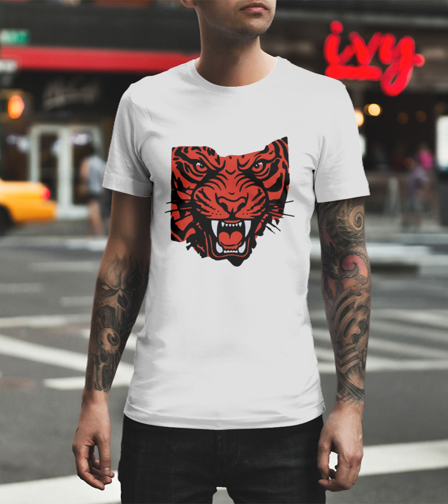 Aggressive Tiger Face Big Cat Animal Fierce Red And Black Tiger Head T-Shirt