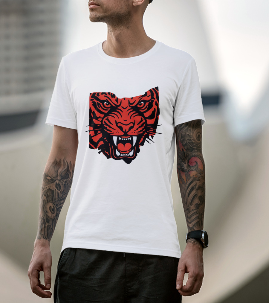 Aggressive Tiger Face Big Cat Animal Fierce Red And Black Tiger Head T-Shirt