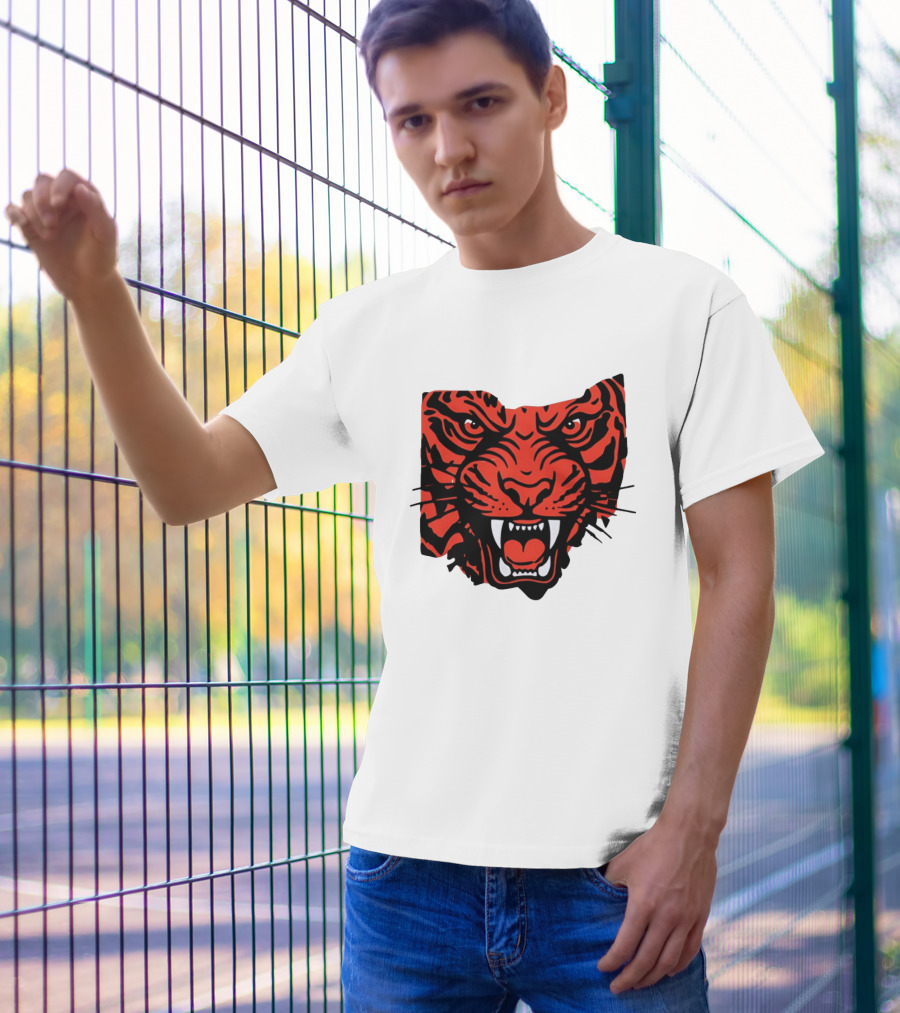 Aggressive Tiger Face Big Cat Animal Fierce Red And Black Tiger Head T-Shirt
