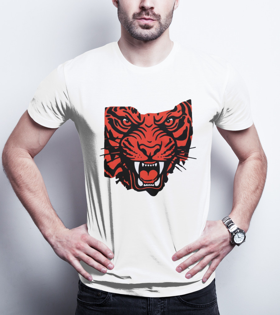 Aggressive Tiger Face Big Cat Animal Fierce Red And Black Tiger Head T-Shirt