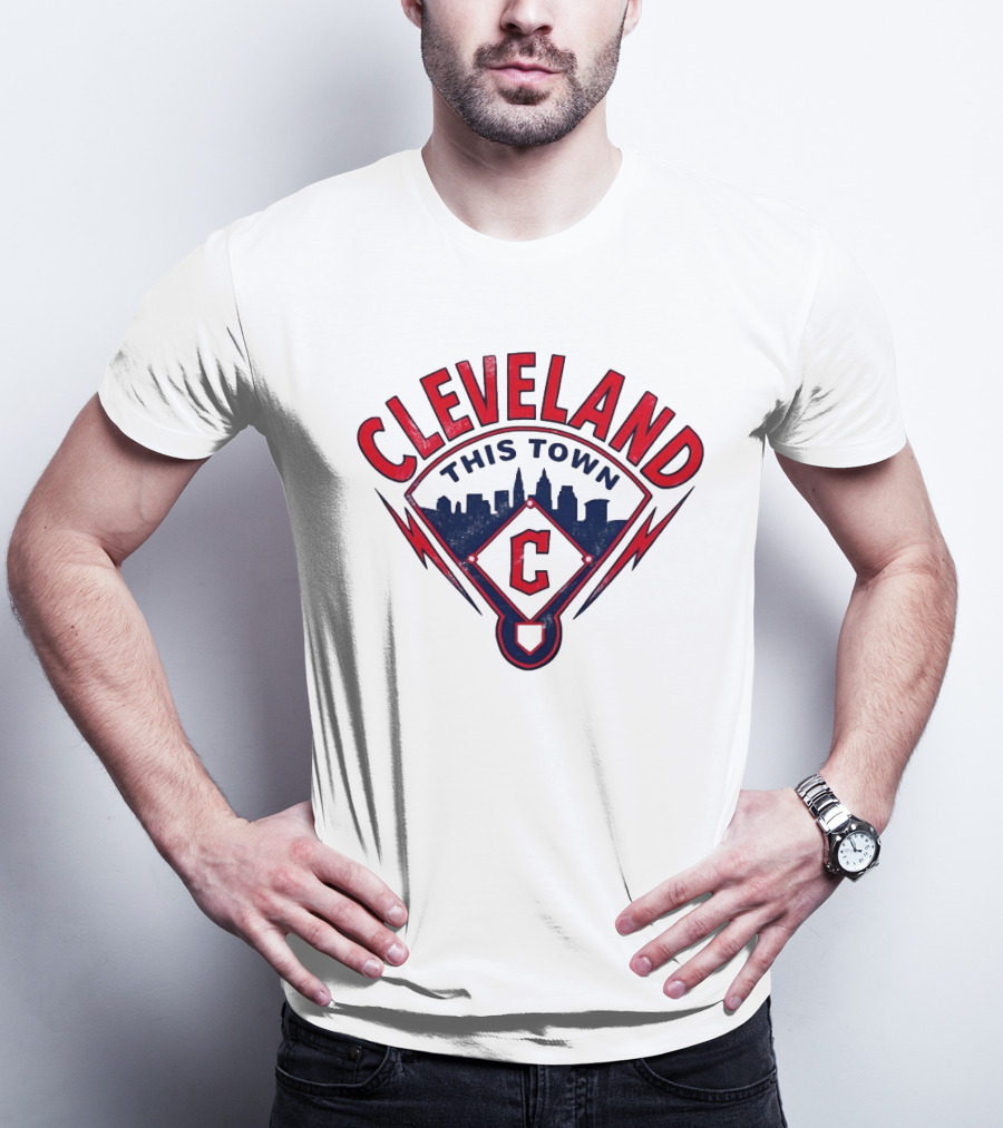 Cleveland Guardians This Town Baseball MLB Skyline Pitch Shape T-Shirt