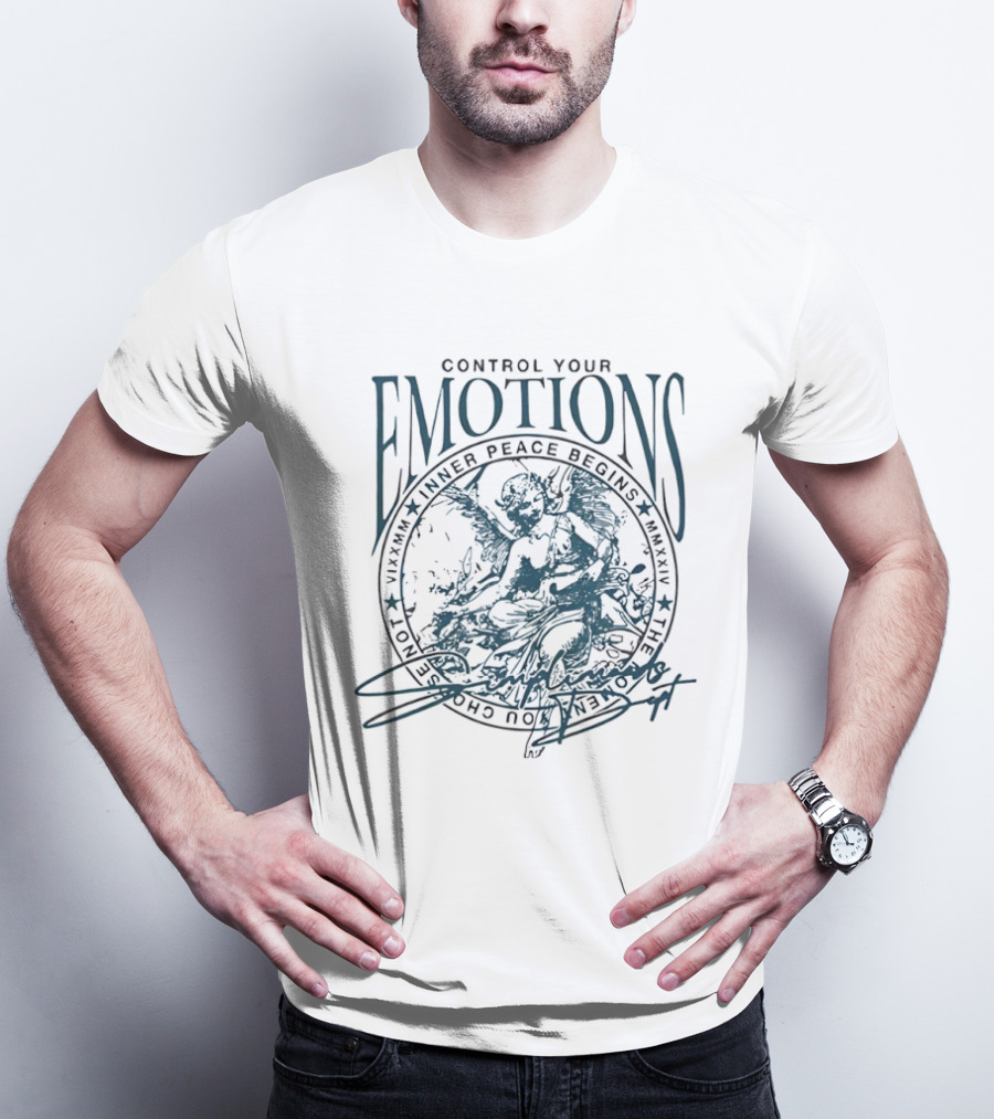 Control Your Emotions Inner Peace Begins Graphic Text Circle Motif T-Shirt