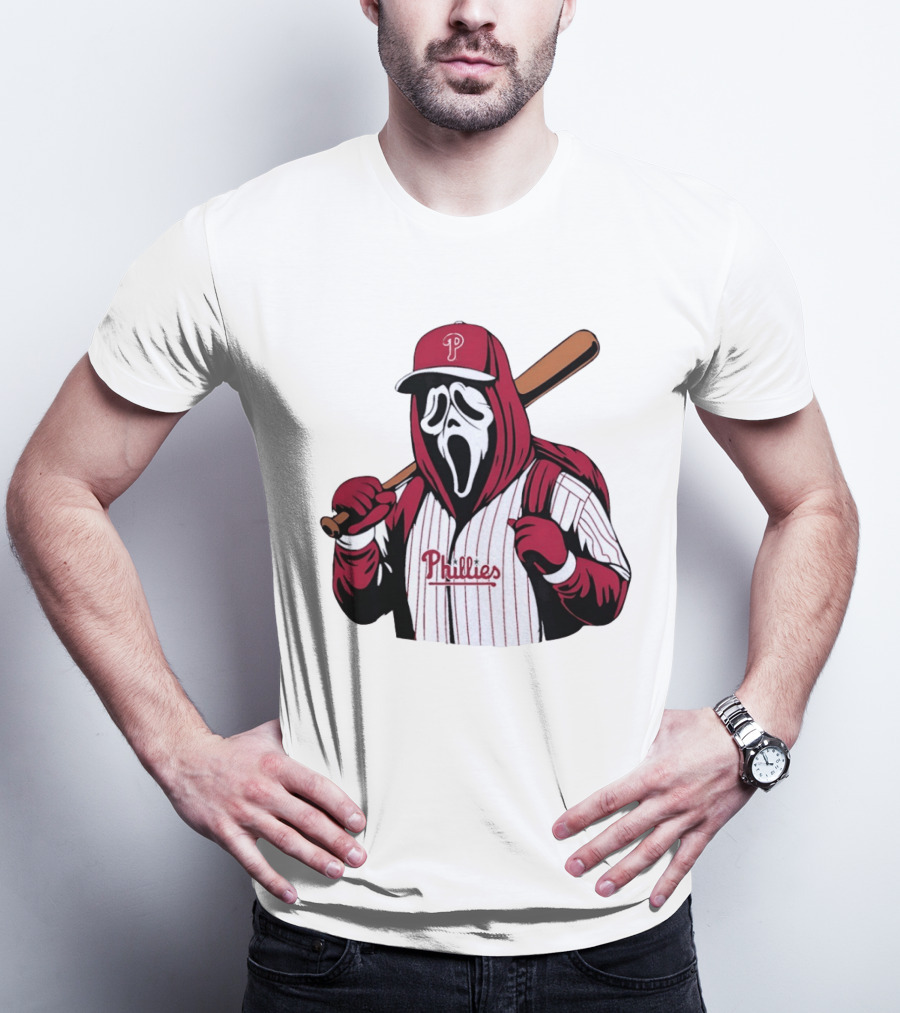 Philadelphia Phillies Ghostface Scream Baseball Horror Movie T-Shirt