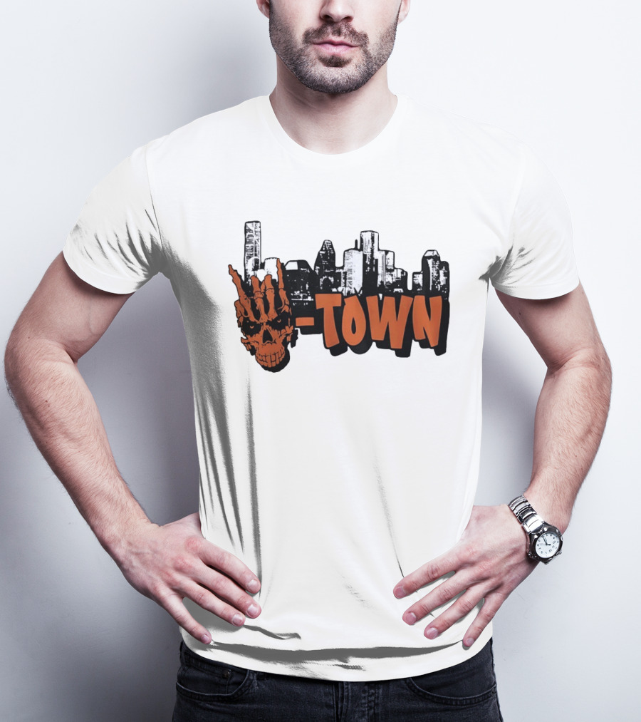 H Town Skull Skyline Houston Texas T-Shirt