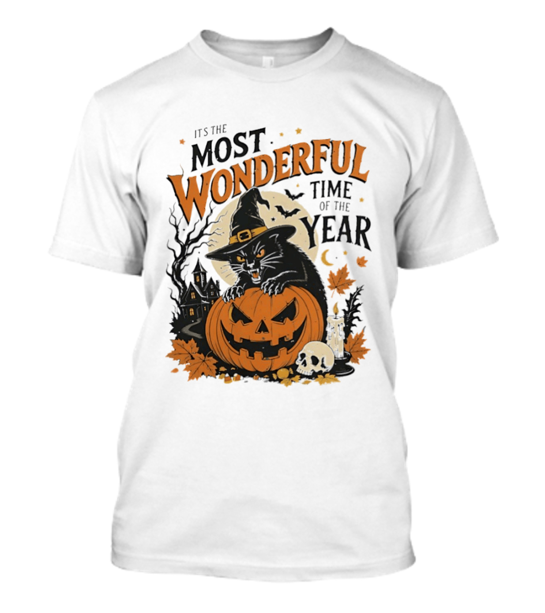 It's The Most Wonderful Time Of The Year Witch Cat And Pumpkin Halloween T-Shirt