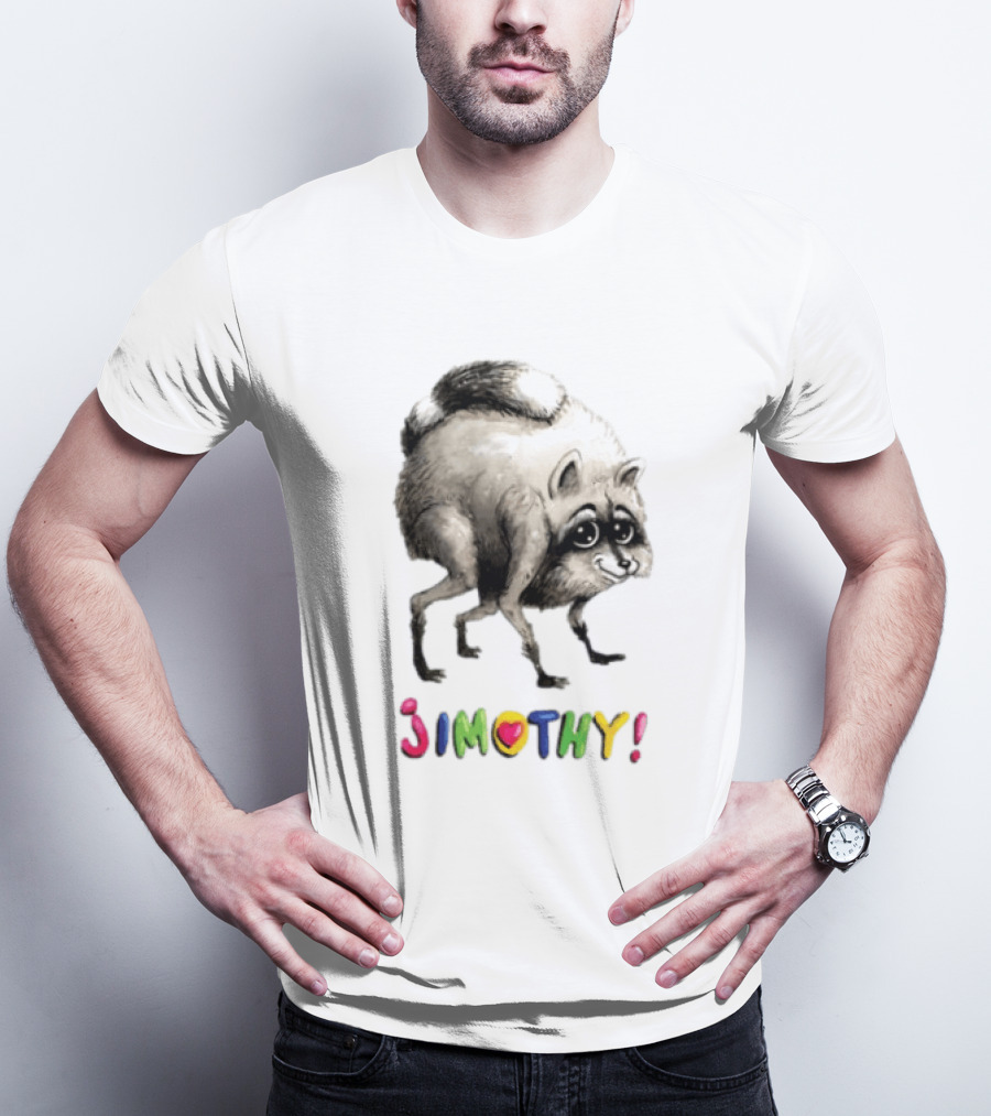 Jimothy Raccoon Rainbow Text Playful T-Shirt