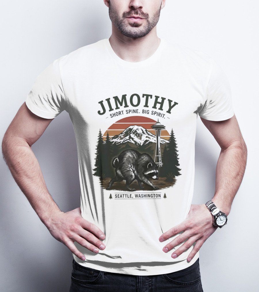 Jimothy Short Spine Big Spirit Bear Seattle Washington Skyline Sunset T-Shirt