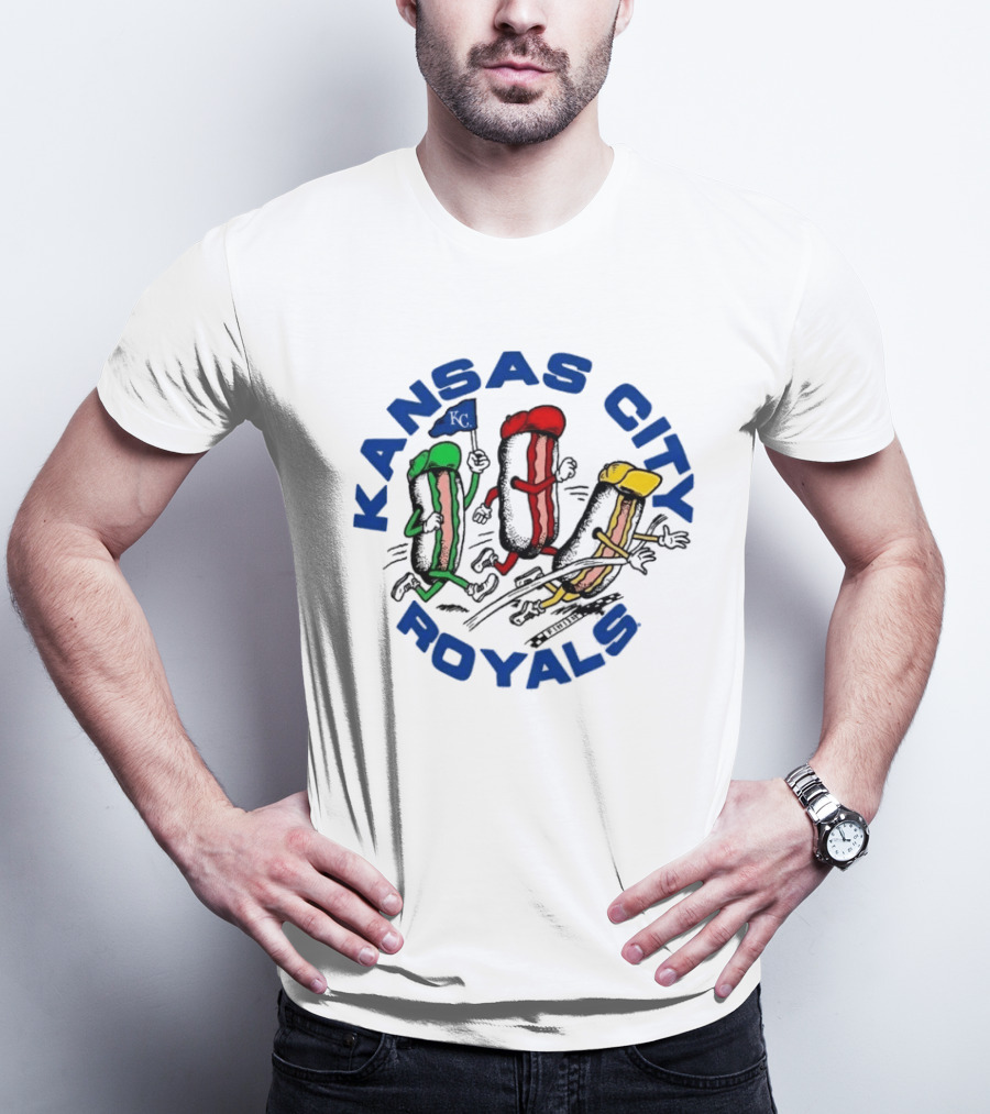 Kansas City Royals Hot Dog Race Mascots With Flag T-Shirt