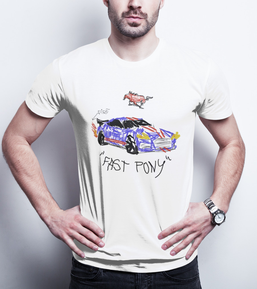 Mustang Fast Pony Fire Muscle Car Racing Sketch T-Shirt