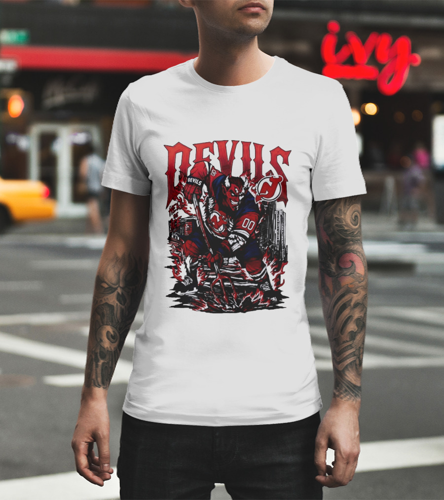 New Jersey Devils Hell On Ice Demon Skating T-Shirt