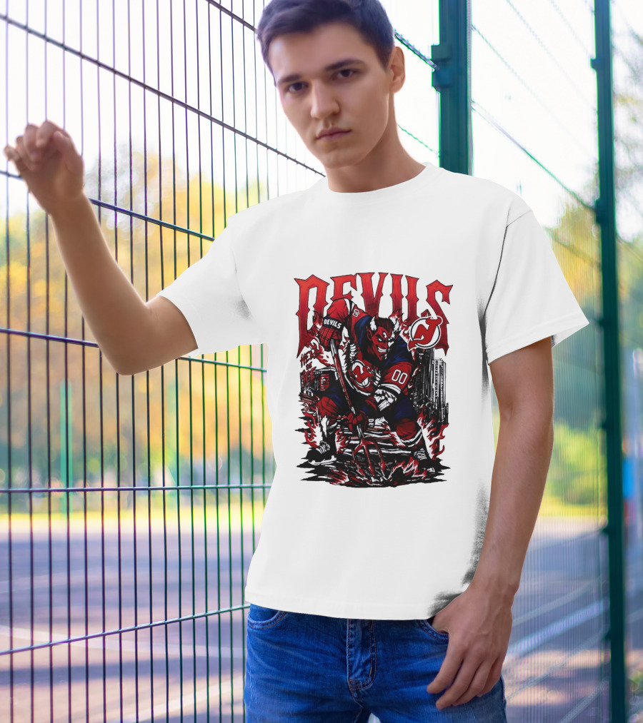 New Jersey Devils Hell On Ice Demon Skating T-Shirt