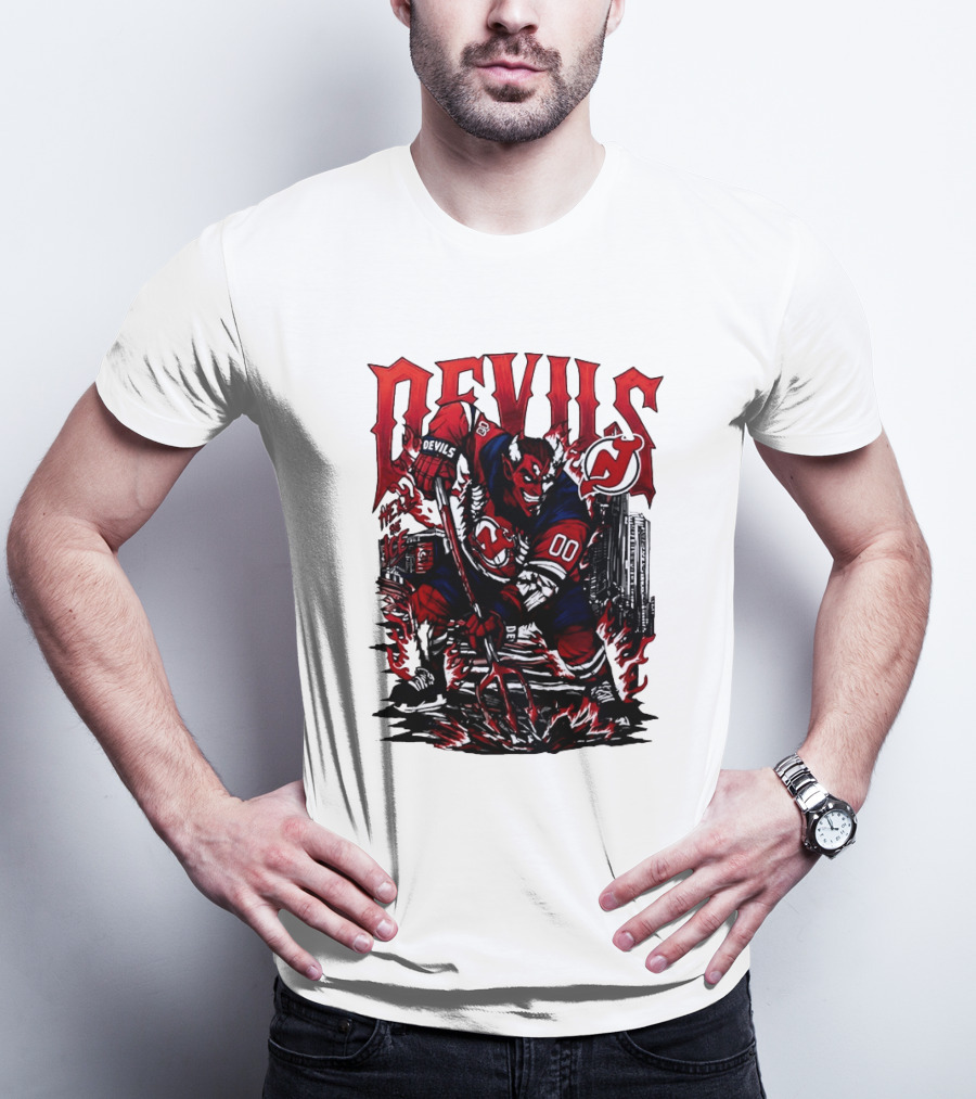 New Jersey Devils Hell On Ice Demon Skating T-Shirt