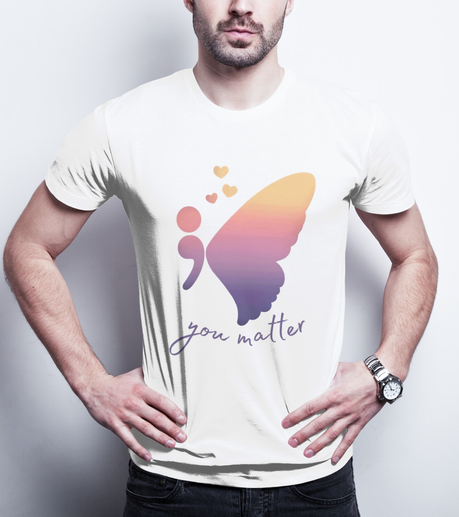 Semicolon Butterfly You Matter Inspirational Mental Health Awareness T-Shirt