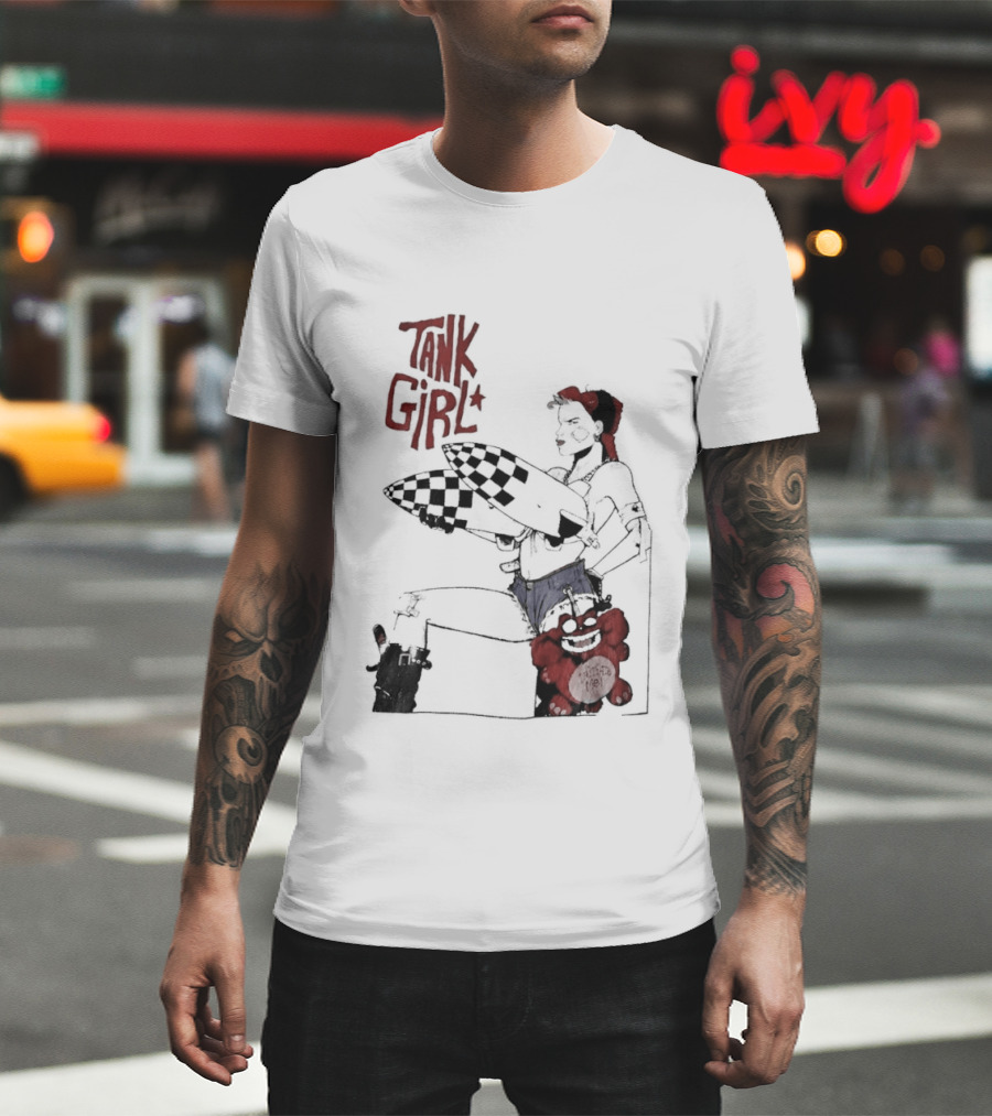 Tank Girl Checkered Missiles Red Text With Plush Toy T-Shirt