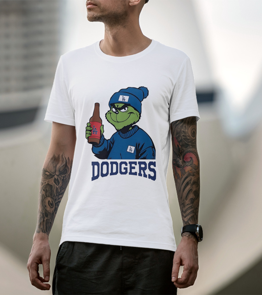 Los Angeles Dodgers MLB Christmas Grinch Beanie And Sweater T-Shirt