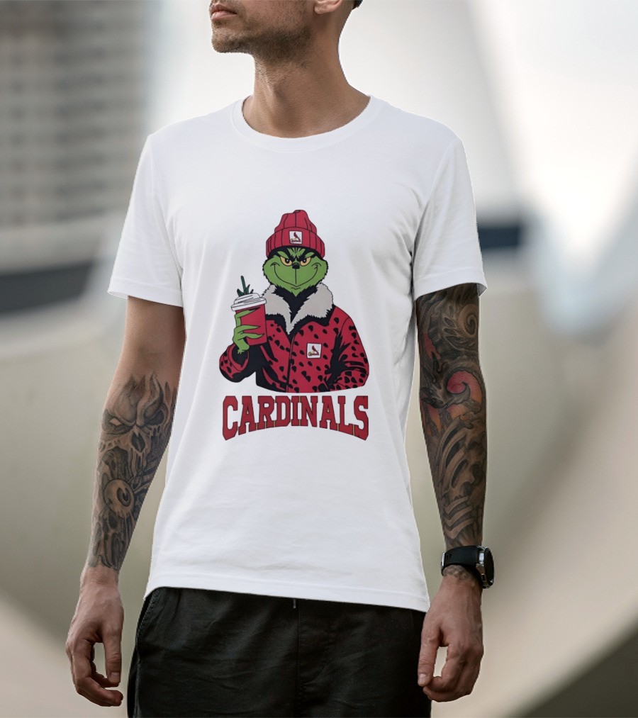 The Grinch In St Louis Cardinals Jacket With Coffee Christmas T-Shirt