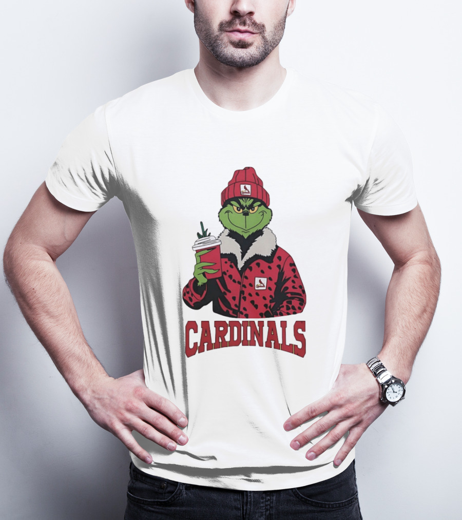 The Grinch In St Louis Cardinals Jacket With Coffee Christmas T-Shirt
