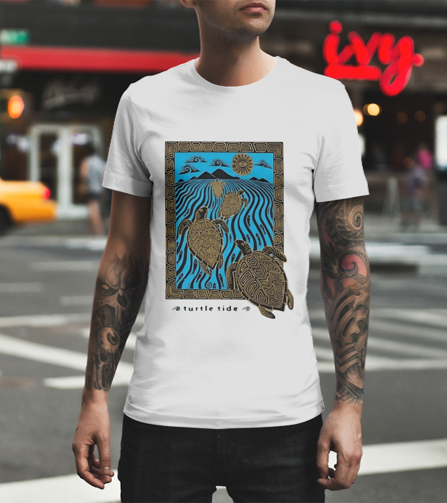 Turtle Tide Ocean Sea Life Coastal Nautical Waves And Sun T-Shirt