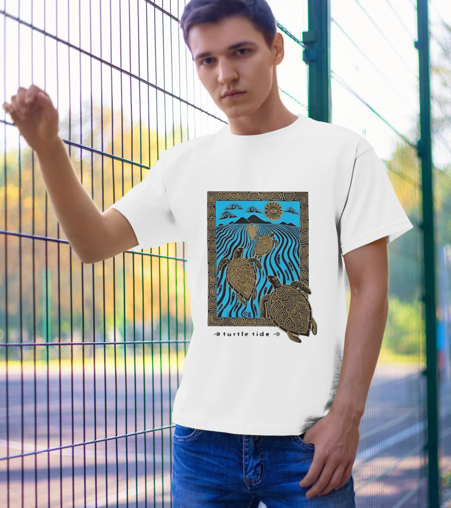 Turtle Tide Ocean Sea Life Coastal Nautical Waves And Sun T-Shirt