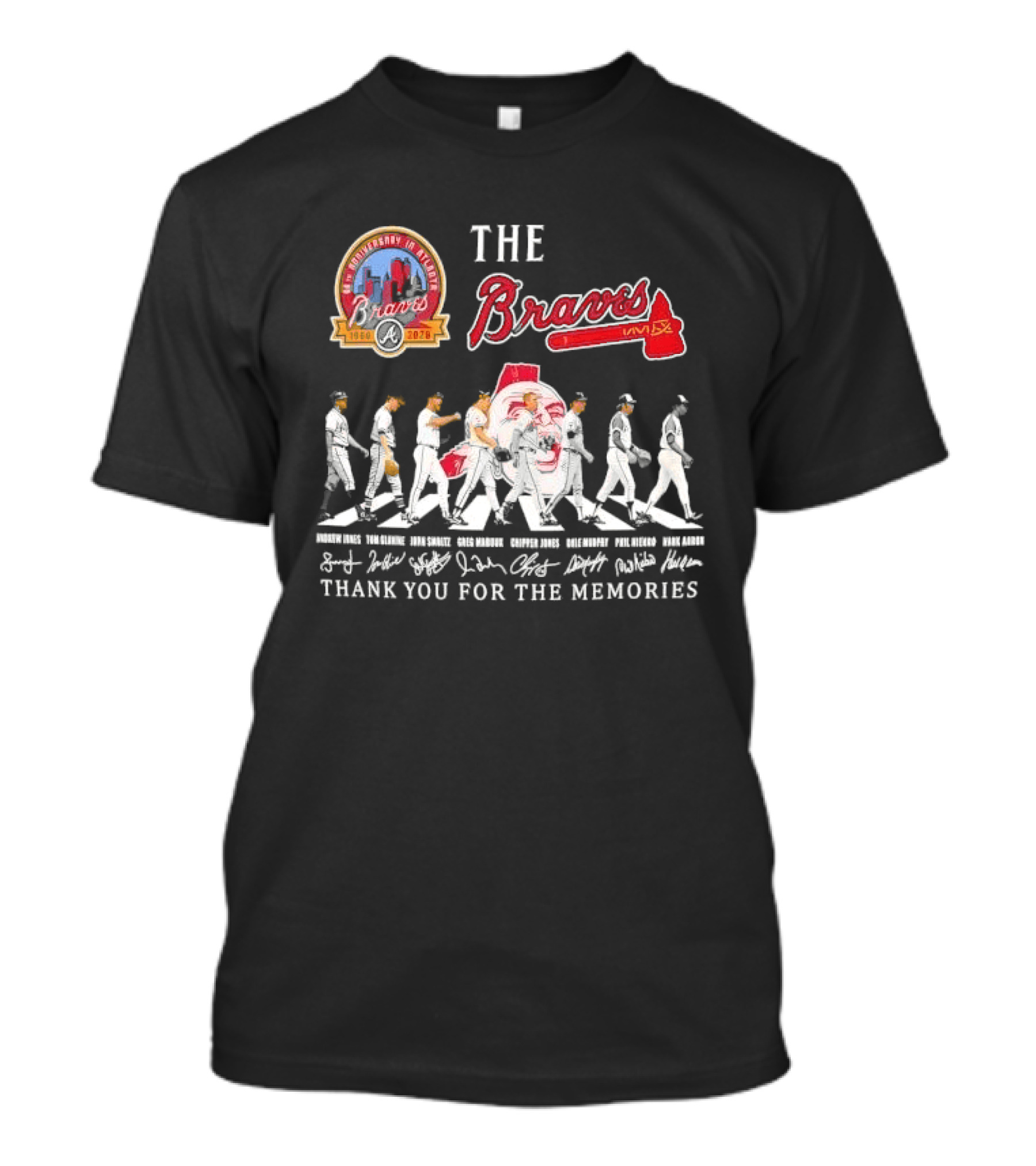 Atlanta Braves 60th Anniversary Legends Hank Aaron John Smoltz Greg Maddux Chipper Jones Thank You For The Memories T-Shirt