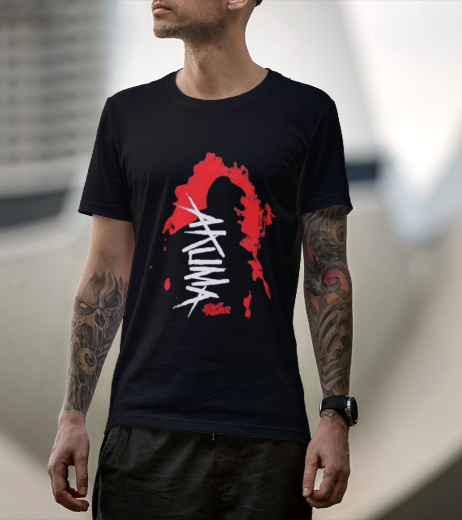Akuma Street Fighter Red And White Brushstroke T-Shirt