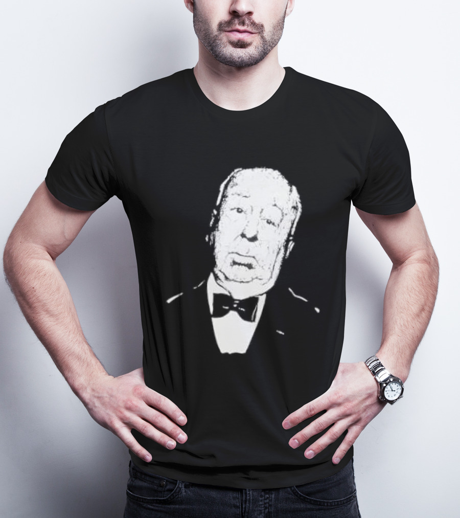 Alfred Hitchcock Staring Silhouette Iconic Filmmaker Style Bowtie T-Shirt
