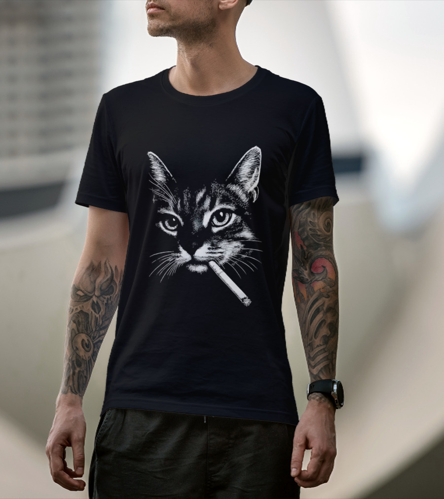 Cat Smoking A Cigarette Vintage Style Retro Look T-Shirt