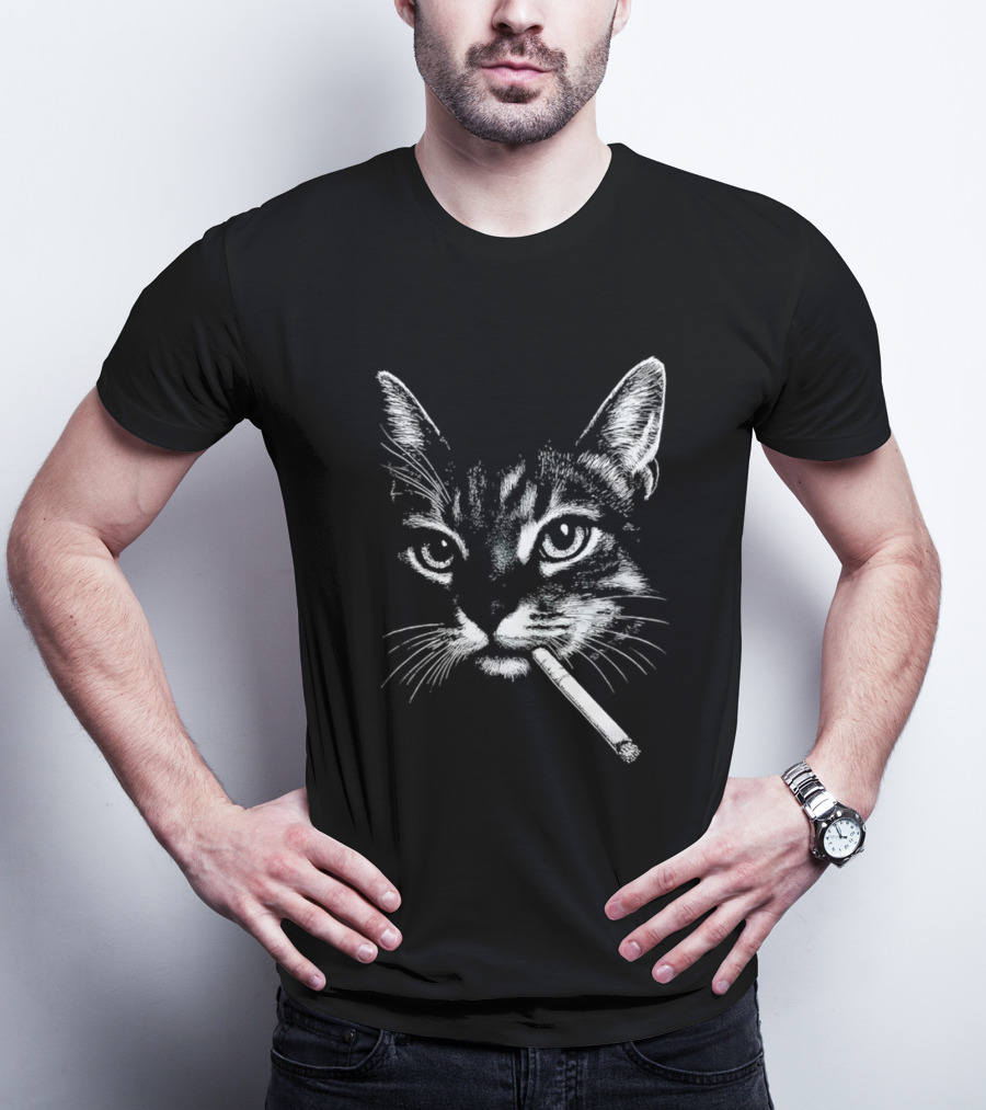 Cat Smoking A Cigarette Vintage Style Retro Look T-Shirt