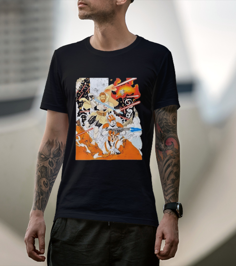Obi Wan Kenobi Commander Cody Battlefront Action Scene Star Wars T-Shirt