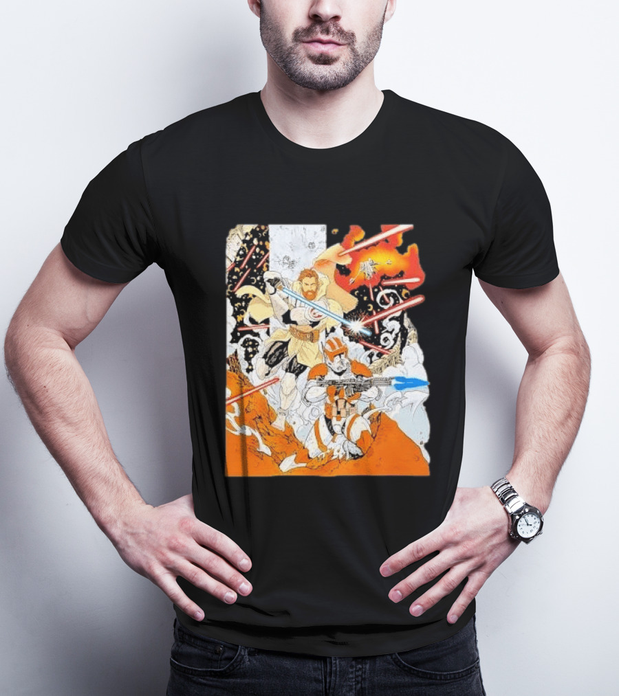 Obi Wan Kenobi Commander Cody Battlefront Action Scene Star Wars T-Shirt