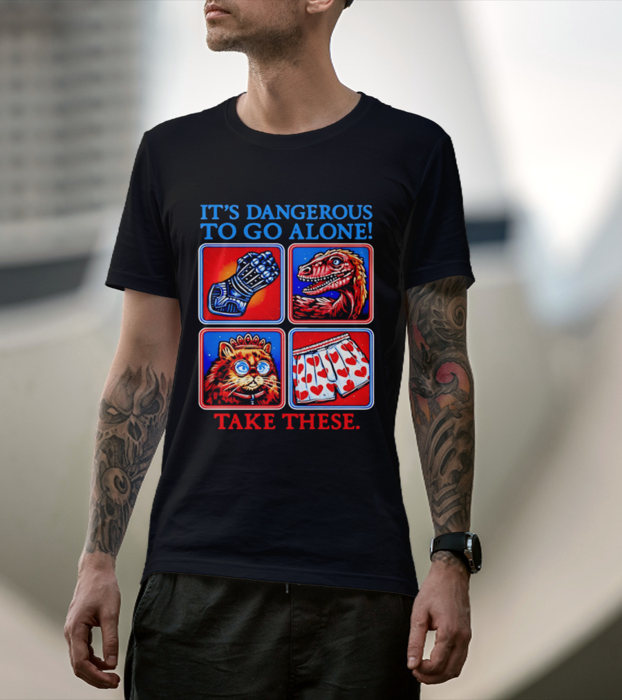 It's Dangerous To Go Alone Take These Gauntlet Raptor Cat Heart Boxers T-Shirt