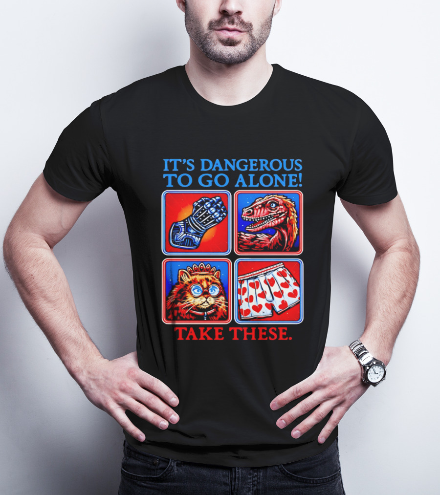 It's Dangerous To Go Alone Take These Gauntlet Raptor Cat Heart Boxers T-Shirt