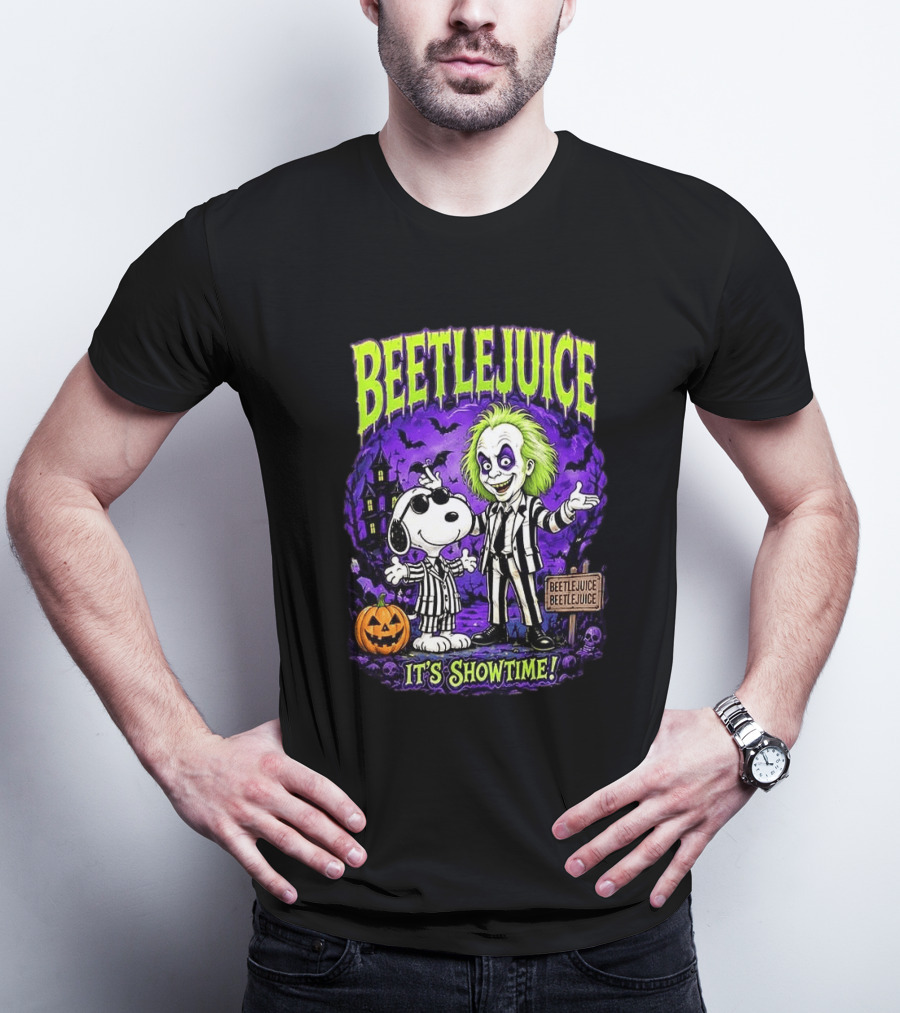 Beetlejuice Snoopy It's Showtime Halloween Pumpkin T-Shirt