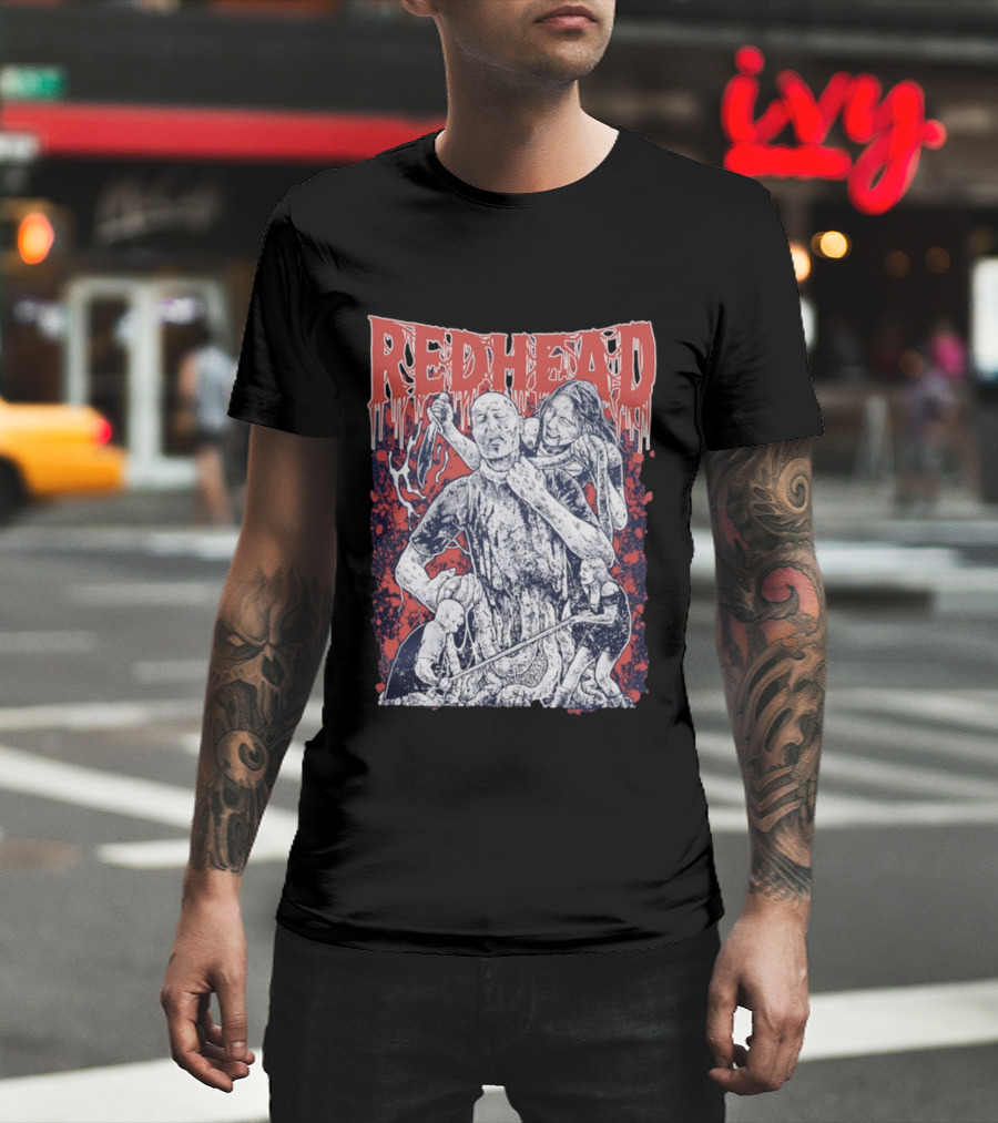 Red Head Horror Gruesome Comic Style Bloodied Figures T-Shirt