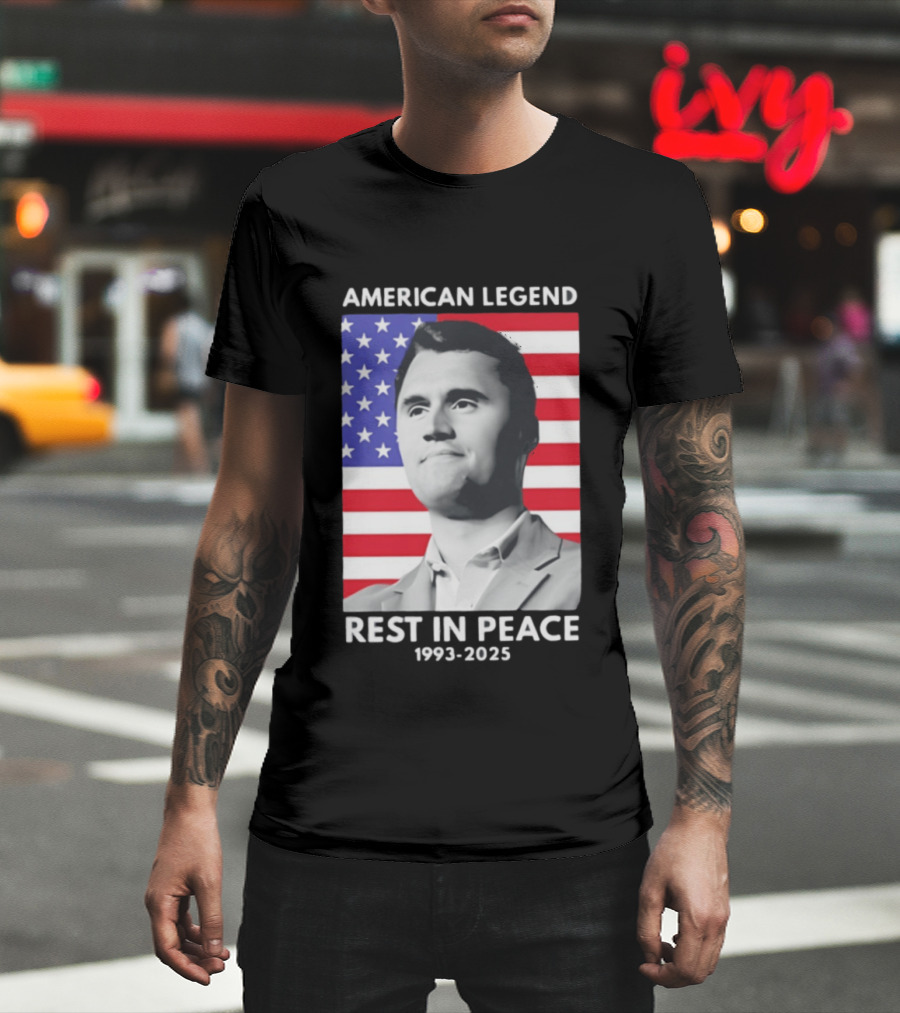 American Legend Rest In Peace Charlie Kirk 1993 2025 USA Flag T-Shirt