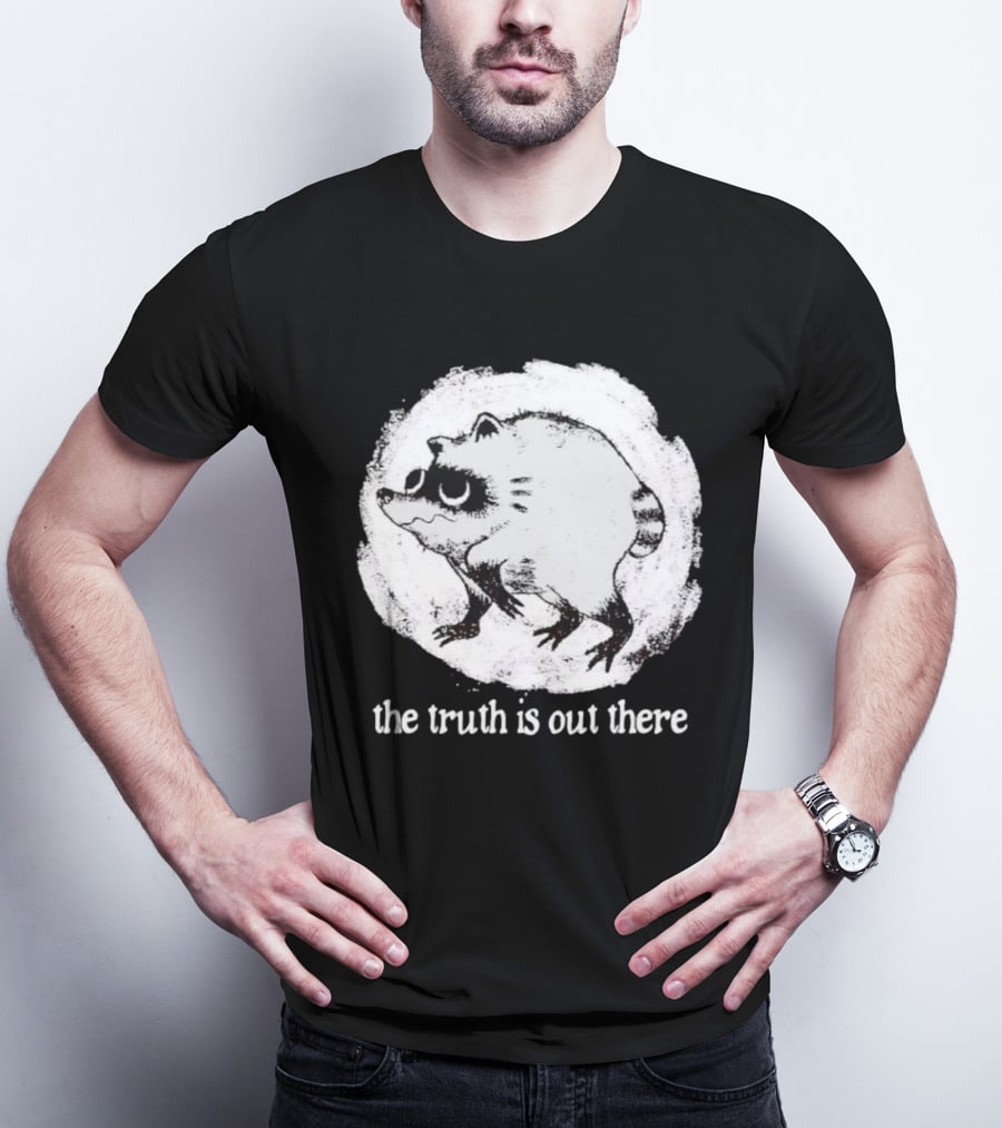Jimothy The Raccoon The Truth Is Out There Black And White Sketch T-Shirt