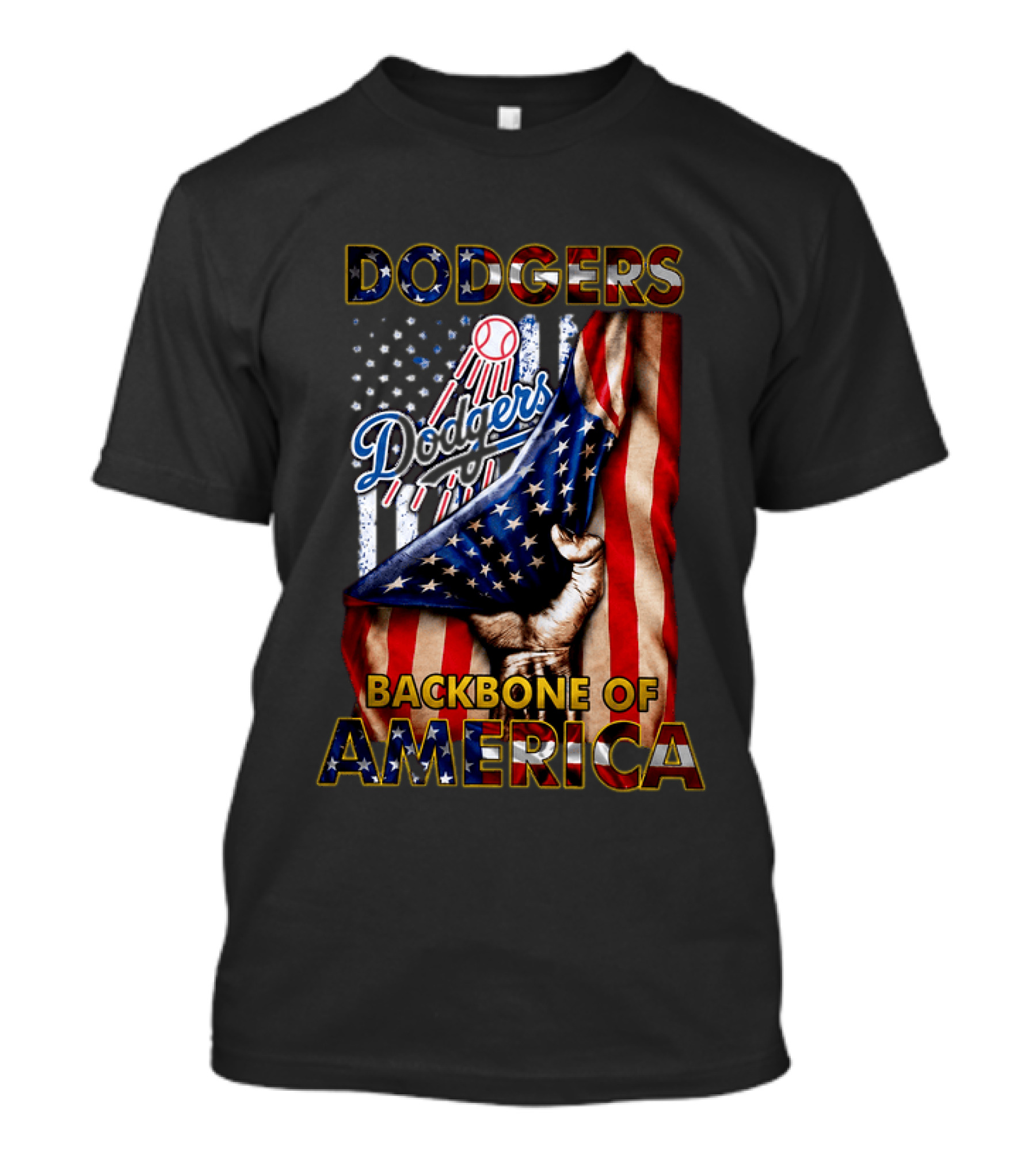 Dodgers Backbone Of America Baseball And Flag T-Shirt