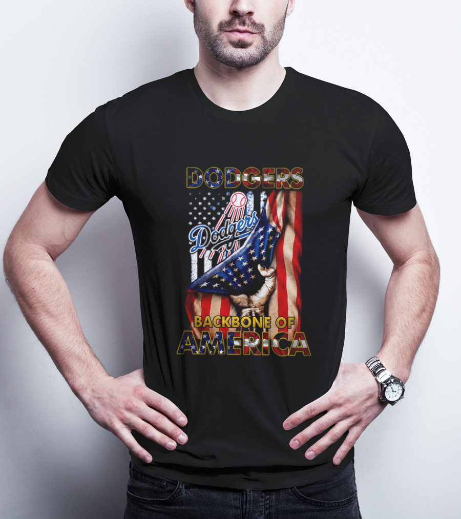 Dodgers Backbone Of America Baseball And Flag T-Shirt