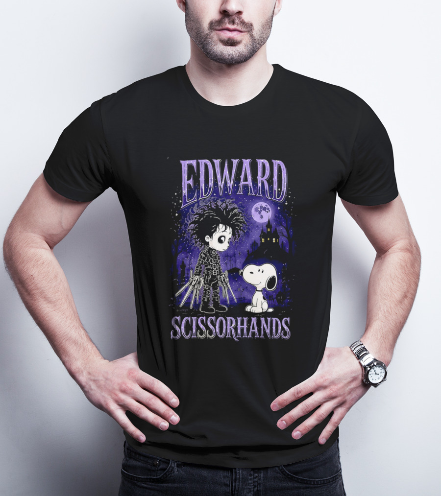 Edward Scissorhands Meets Snoopy Halloween Moon Scene T-Shirt