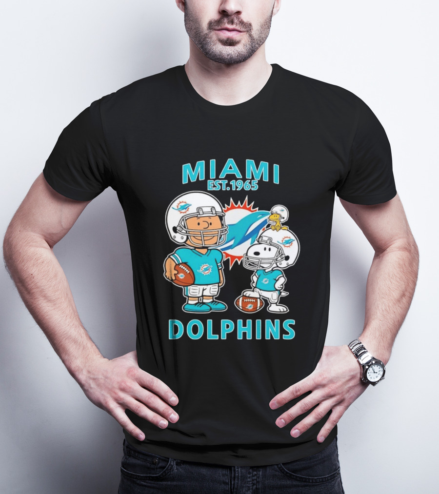 Miami Dolphins Est 1965 Charlie Brown Snoopy Football T-Shirt