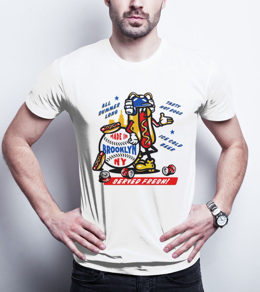 Made In Brooklyn NY Hot Dog With Ketchup All Summer Long Play Ball T-Shirt