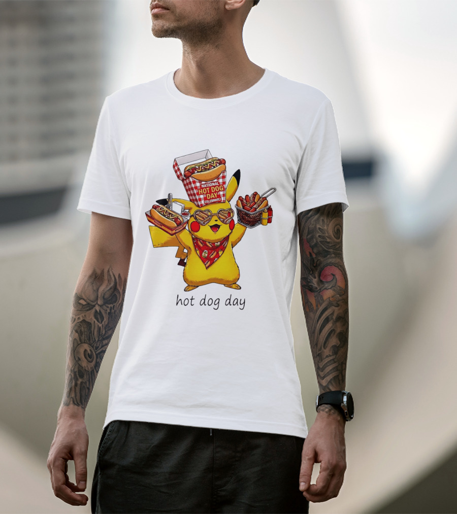 National Hot Dog Day Pikachu Heart Sunglasses Celebrate T-Shirt