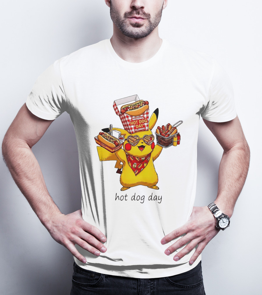 National Hot Dog Day Pikachu Heart Sunglasses Celebrate T-Shirt