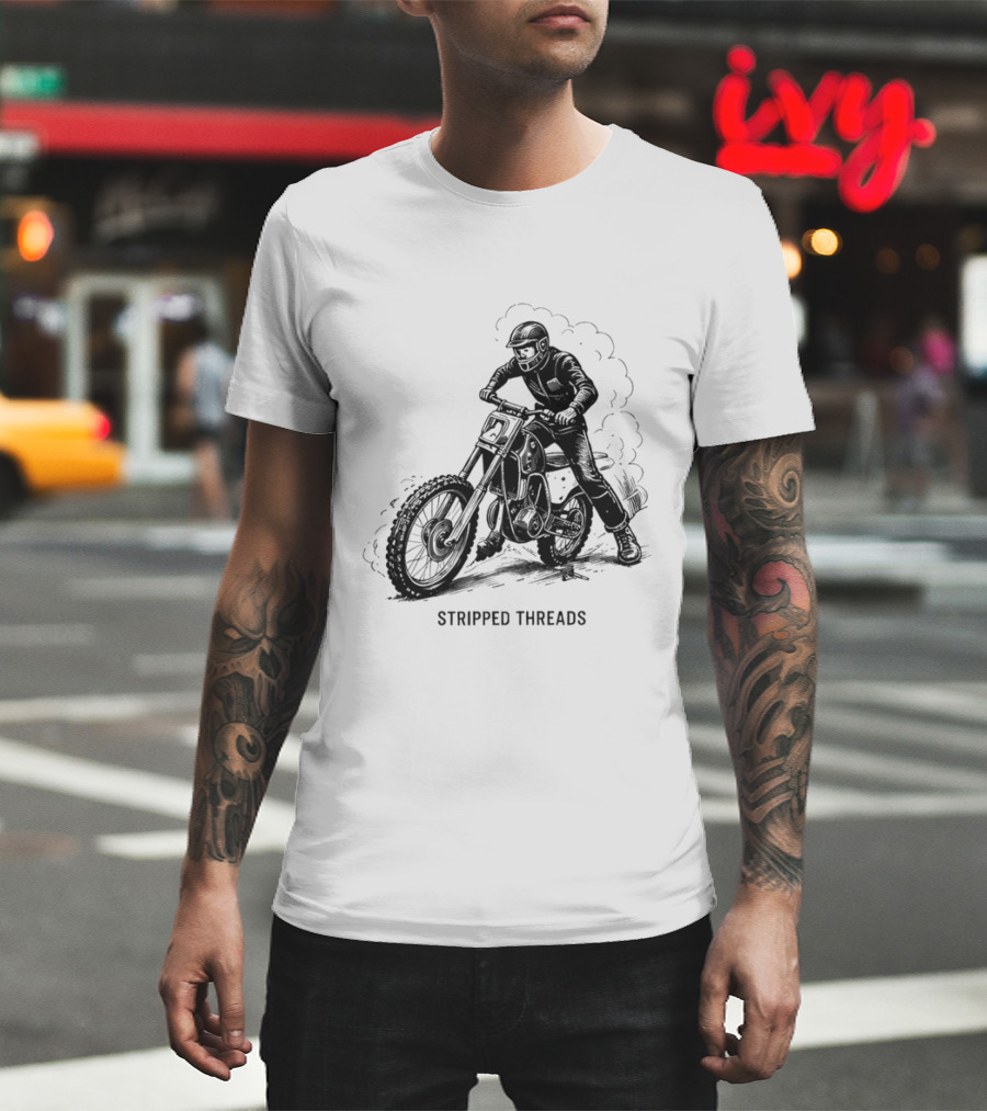 Stripped Threads Dirt Bike Rider Vintage Motocross T-Shirt