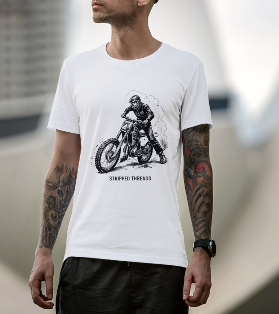 Stripped Threads Dirt Bike Rider Vintage Motocross T-Shirt