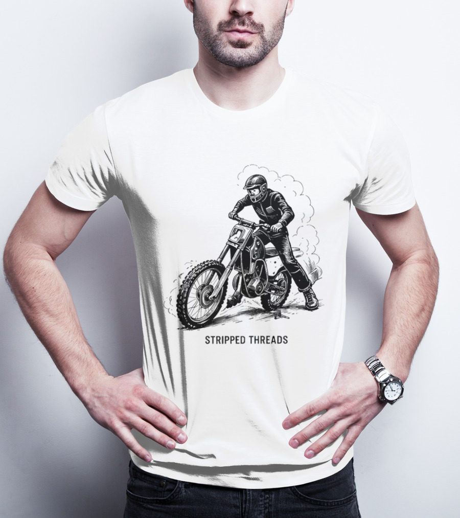 Stripped Threads Dirt Bike Rider Vintage Motocross T-Shirt