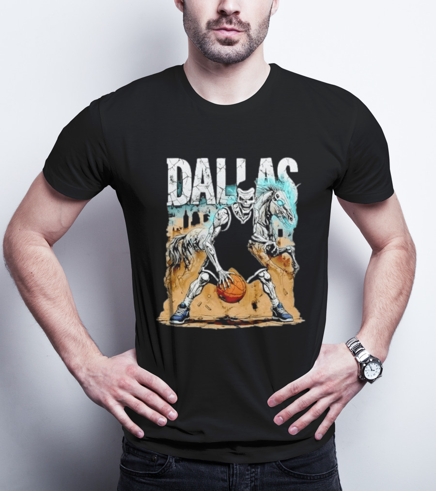 Undead Basketball Player Dribbling Skeleton Horse DALLAS T-Shirt